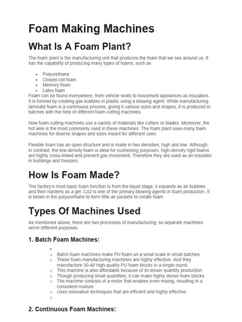 Foam Making Process Pdf Polyurethane Foam