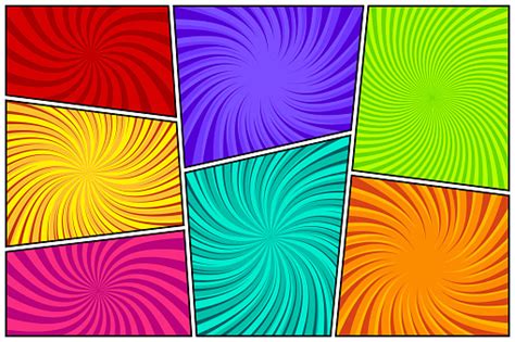 다채로운 트위스트 만화책 방사형 광선 선 모션 스피드 라인이 있는 만화 배경 팝 아트 스타일 요소 벡터 그림 만화책에 대한 스톡 벡터 아트 및 기타 이미지 Istock