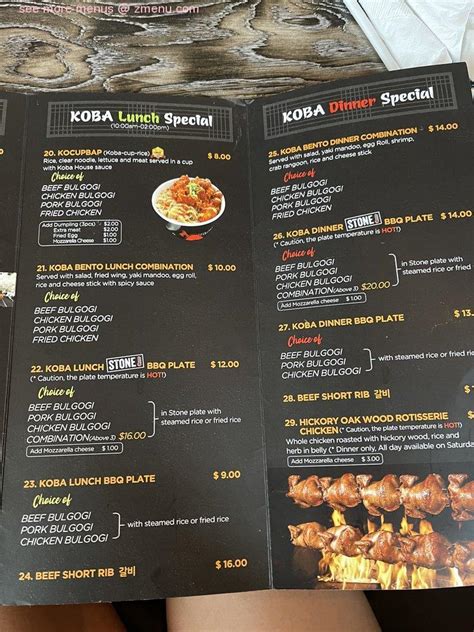 Carta De Koba Korean Stone Bbq St Robert