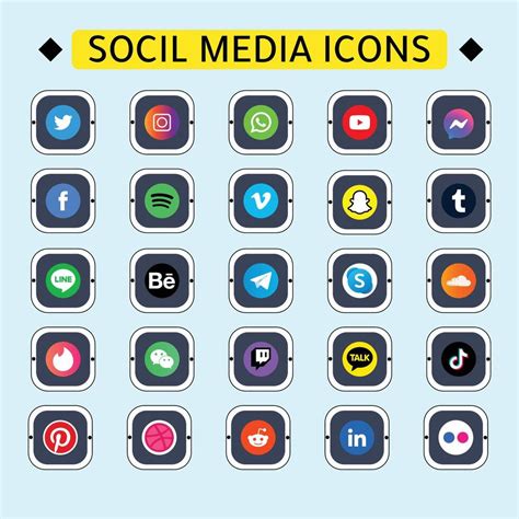 Social Media Icons Set With Facebook Instagram Twitter Tiktok Youtube