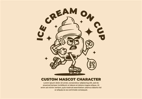 Vintage Mascot Character Design Of Ice Cream On Cup 24151690 Vector Art
