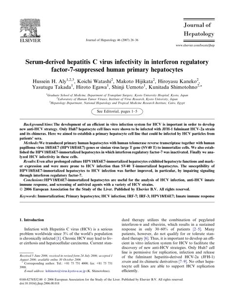 Pdf Serum Derived Hepatitis C Virus Infectivity In Interferon Regulatory Factor 7 Suppressed