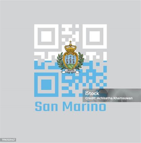 Qr 코드는 산 마린 플래그의 색상을 설정합니다 흰색과 밝은 파란색의 수평 이색 무기의 코트로 충전 텍스트 산 마리노 0명에