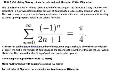 Solved TASK 2 Calculating Pi Using Leibniz Formula And Chegg