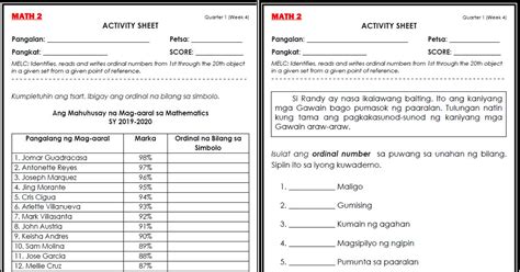 Learning Activity Sheets In Math 1 6 Quarter 1 Week 2