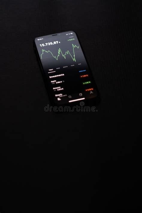 Closeup Of Performance Graph On A Mobile App On A Black Background Stock Image Image Of