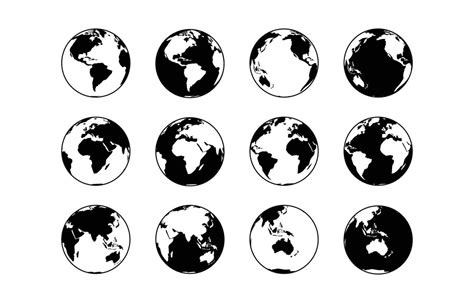Flat Black And White Globe Map 6123883 Vector Art At Vecteezy