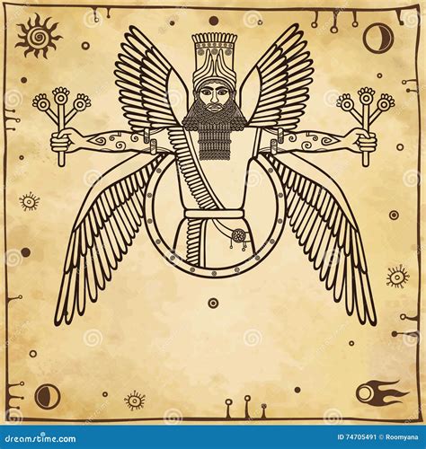 Ancient Assyrian Winged Deity Character Of Sumerian Mythology Vector