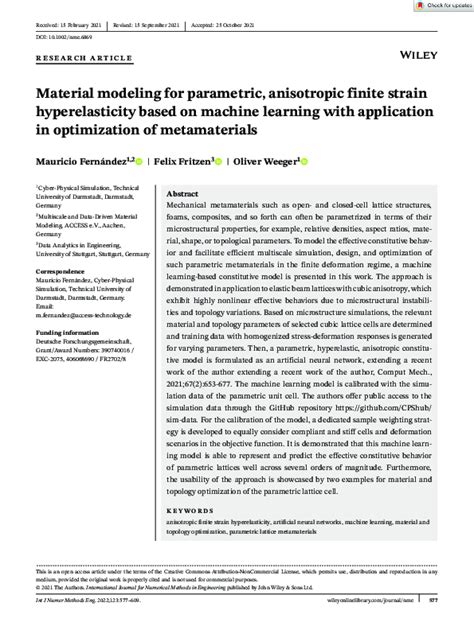 Pdf Material Modeling For Parametric Anisotropic Finite Strain