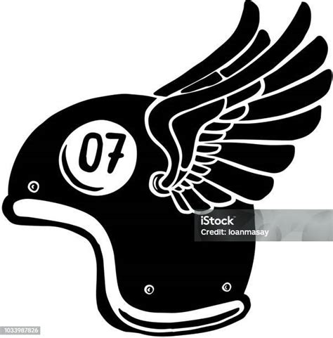 흰색 배경에 고립 된 날개 일러스트와 함께 손으로 그려진된 경주 헬멧 포스터 카드 배너 기호 상징 T셔츠를 위한 디자인 요소입니다 오토바이 헬멧에 대한 스톡 벡터 아트 및