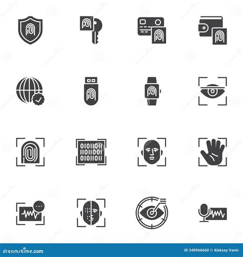 Biometric Authentication Icons Black Vector Illustration