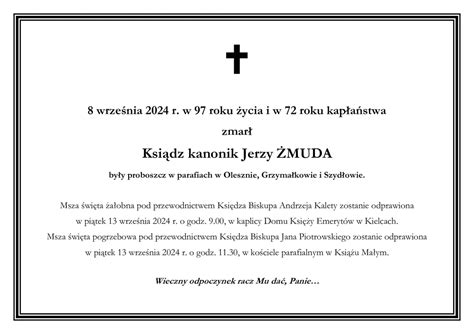 Śp Ks Jerzy Żmuda 1928 2024 Miasto I Gmina Szydłów