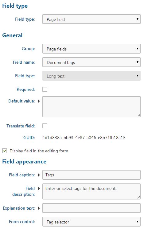 Allowing Users To Tag Pages Via Fields Kentico Xperience Service Pack Documentation