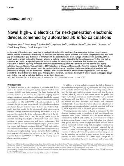 novel high k dielectrics for next generation electronic devices