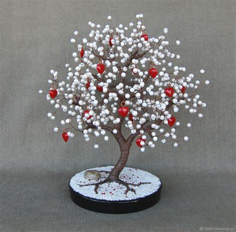 Дерево счастья из речного жемчуга с Сердечками | Bead crafts diy ...
