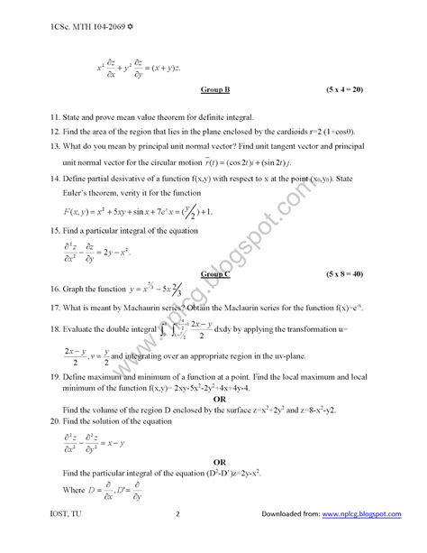 Calculus And Analytical Geometry Question Paper Csit Tu