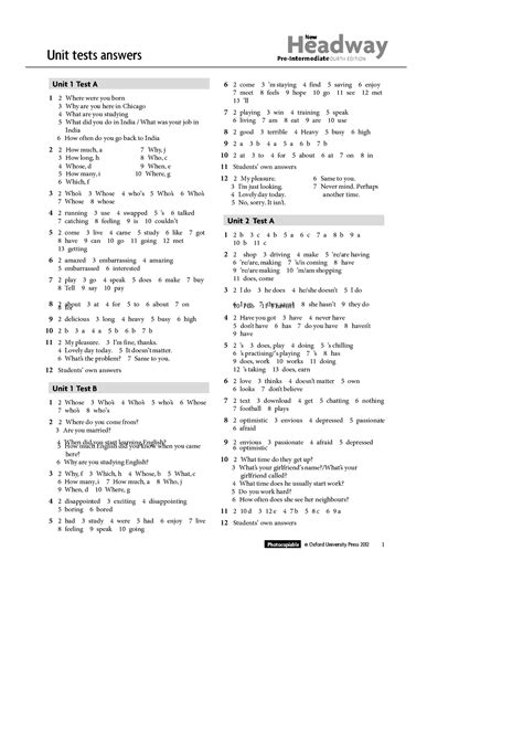 Unit Tests Answers Unit Tests Answers Unit Tests Answersunit Tests