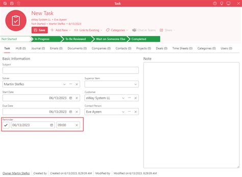 Set Task Reminder Eway Crm Tasks The Best Crm In Outlook