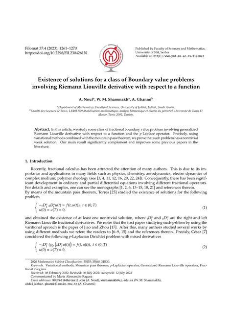 Pdf Existence Of Solutions For A Class Of Boundary Value Problems