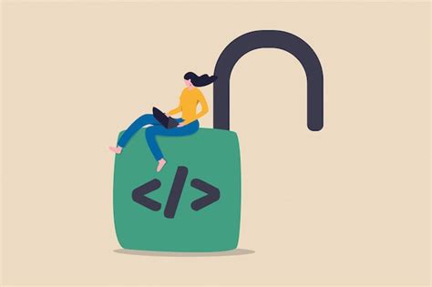 premium vector open source code and programming online people on lock