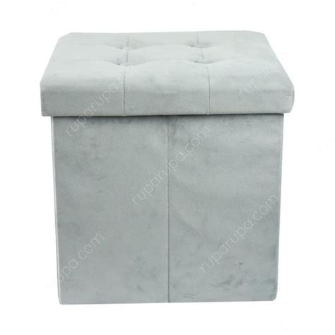 Jual BOX STORAGE STOOL PUFF OTTOMAN KURSI STORAGE PORTABLE ABU ABU