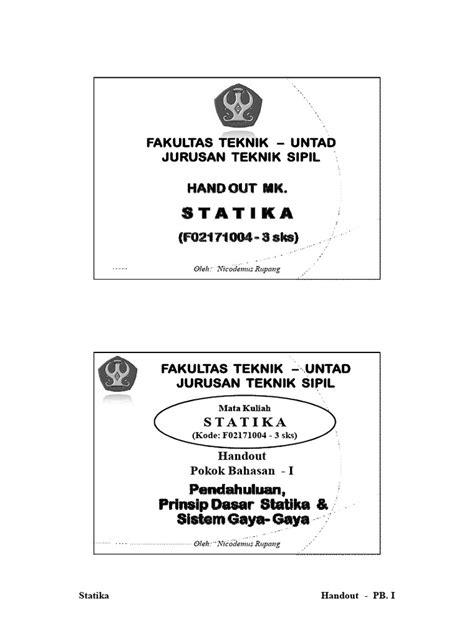 Statika Pb 01 Tm 01 02 Pendahuluan Prinsip Gaya Pdf