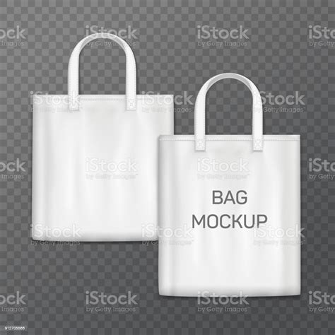 화이트 현실적인 Shoping 가방 템플릿 배경에 고립입니다 앞에서 벡터 섬유 핸드백 보기 가방에 대한 스톡 벡터 아트 및 기타
