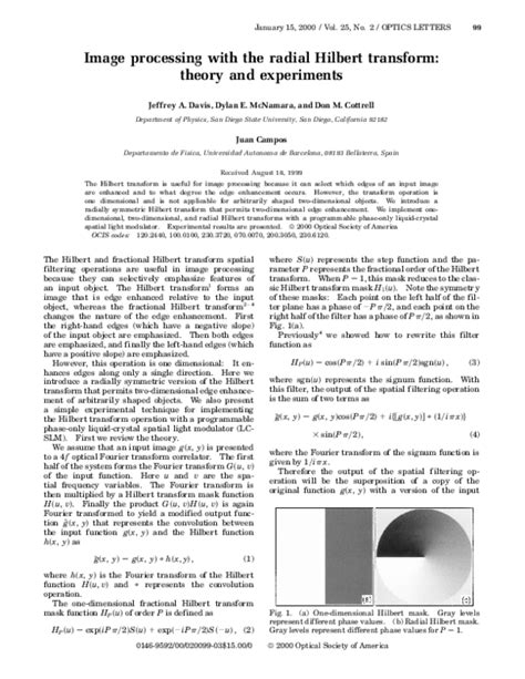 Pdf Image Processing With The Radial Hilbert Transform Theory And Experiments
