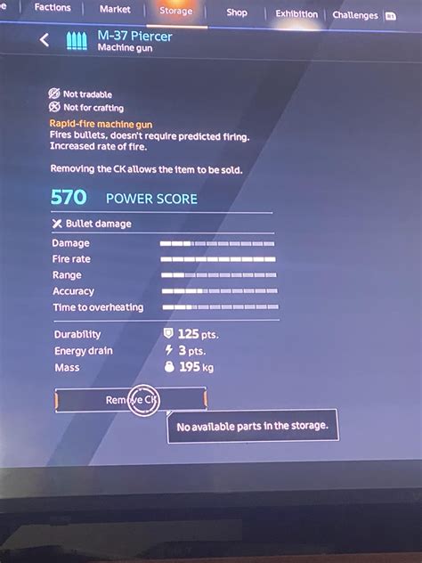 need help can t remove ck from weapon have plenty of storage space