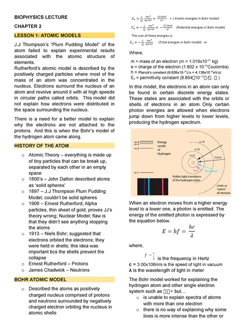 Phys 31 Chapter 2 Biophysics Lecture Notes Biophysics Lecture Chapter 2 Lesson 1 Atomic