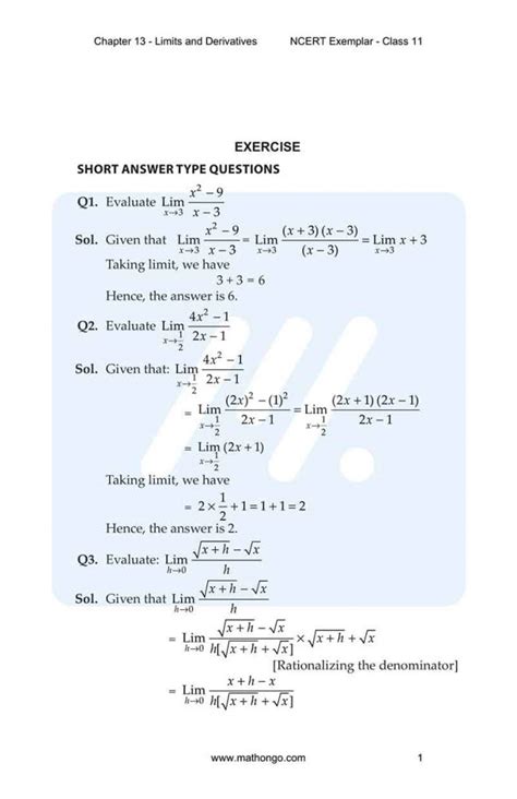 Ncert Exemplar Solutions For Class 11 Maths Chapter 13 Limits And