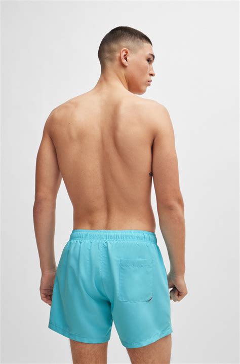 Hugo Fully Lined Swim Shorts With Vertical Logo Turquoise
