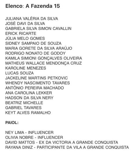 Vaza Suposta Lista De A Fazenda 15 Veja Os Nomes Metrópoles
