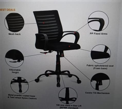 Fabric Nilkamal Giza Mid Back Office Revolving Chair Fixed Arm Black