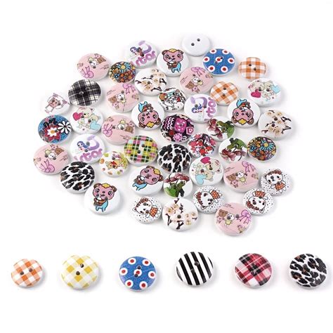 Деревянные пуговицы Айрис Ассорти D 15 18 мм 2 прокола 50 шт упак набор разноцветных пуговиц