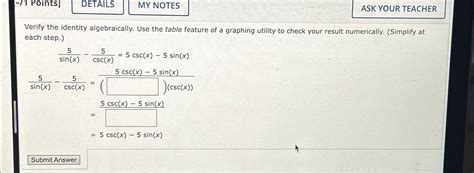 solved 1 ﻿points]verify the identity algebraically use
