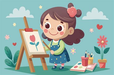 Una Joven Está Pintando Un Cuadro De Una Flor Vector Premium Generado