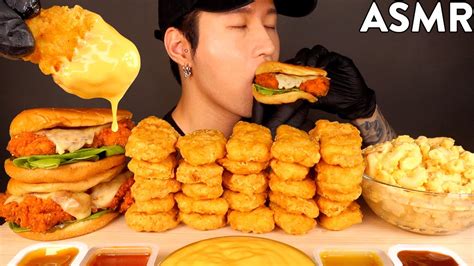 Asmr Mukbang Cheesy Chicken Nuggets And Spicy Chicken Sandwich And Mac N