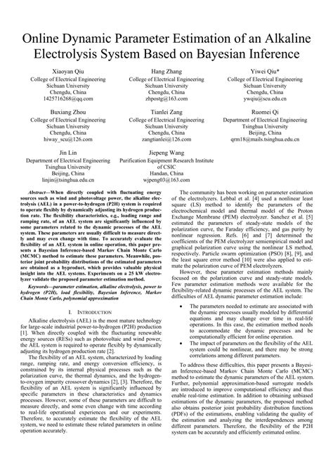 PDF Online Dynamic Parameter Estimation Of An Alkaline Electrolysis