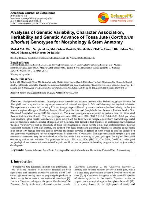 Pdf Analyses Of Genetic Variability Character Association