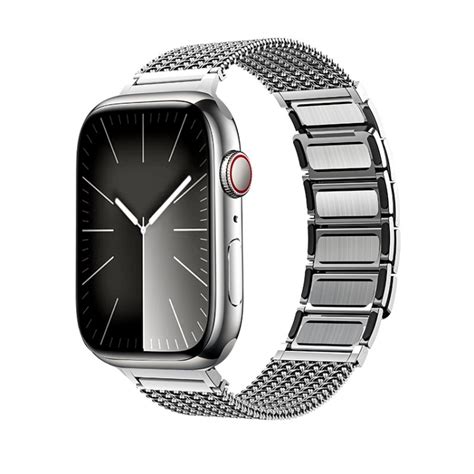 适用于apple Watch Series 4 44mm 磁吸扣编织链式不锈钢表带（银色）
