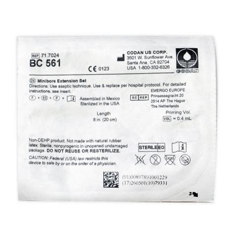 Iv Extension Set Mini Bore Slide Clamp Female Luer Lock Latex Free