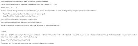 Solved In This Assignment You Have An Array Goal An