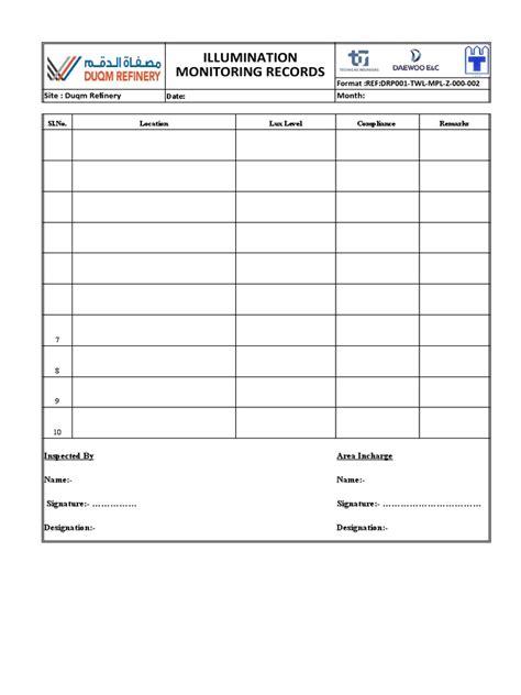 Illumination Monitoring Checklist Pdf