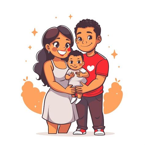 Una Foto De Una Familia Con Un Bebé Y Un Fondo Amarillo Vector