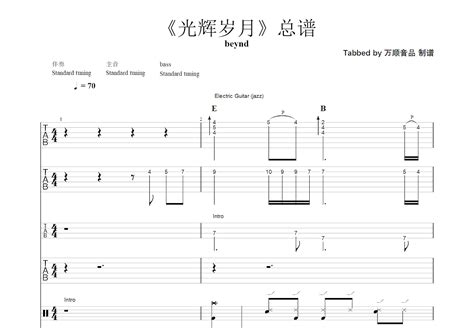 光辉岁月吉他谱 黄家驹 E调总谱 吉他世界