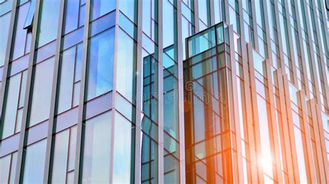 Blue Background Of Glass Commercial Building Modern City Of Future