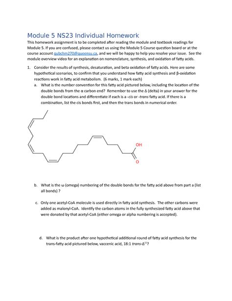BCHM270 NS23 Module 5 Homework Assignment Bchm 270 Queensu Studocu
