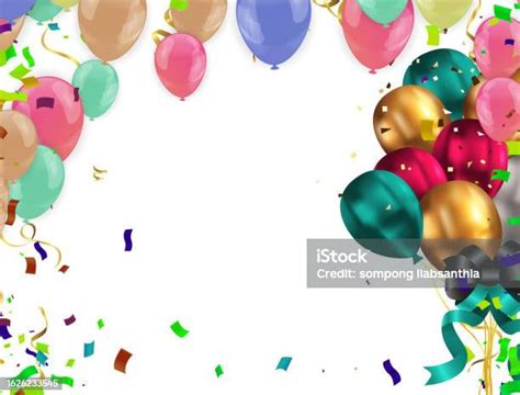 화려한 풍선과 색종이 조각이 있는 생일 배경 벡터 그림입니다 0명에 대한 스톡 벡터 아트 및 기타 이미지 0명 공휴일
