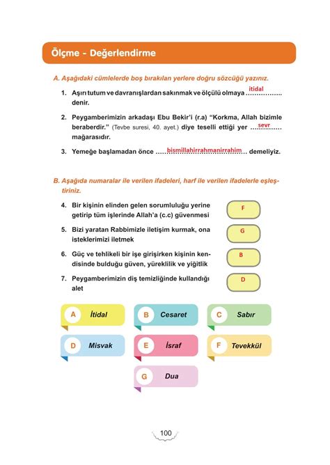 6 Sınıf Peygamberimizin Hayatı Meb Yayınları Sayfa 100 Cevapları